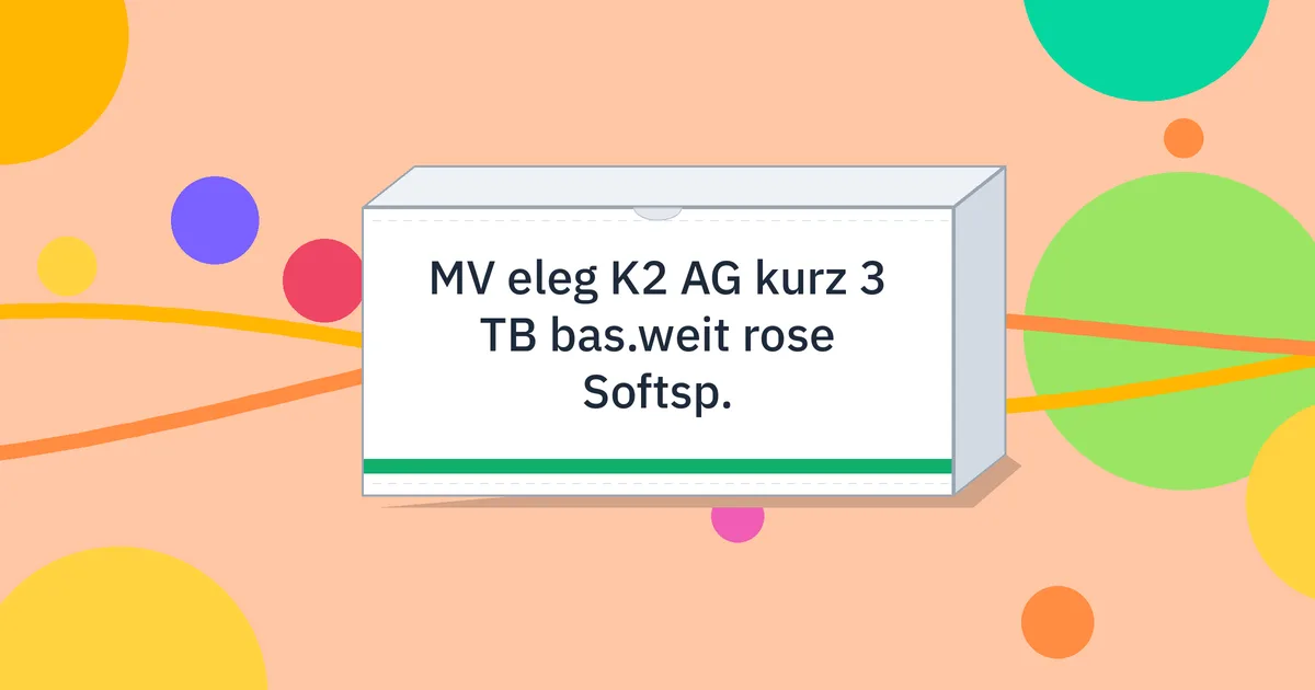 Symbolbild: Packung mit der Aufschrift MV eleg K2 AG kurz 3 TB bas.weit rose Softsp. (PZN 14698300) – Verfügbarkeit und Bezug in Apotheken in Frankfurt am Main