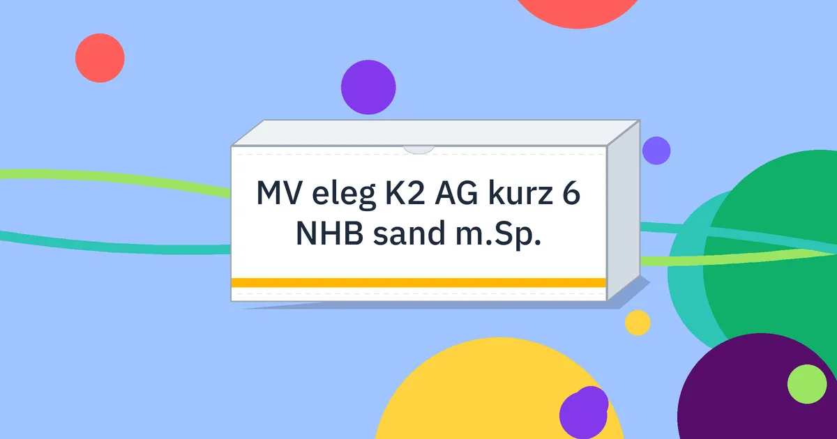 Symbolbild: Packung mit der Aufschrift MV eleg K2 AG kurz 6 NHB sand m.Sp. (PZN 18925626) – Verfügbarkeit und Bezug in Apotheken in Frankfurt am Main