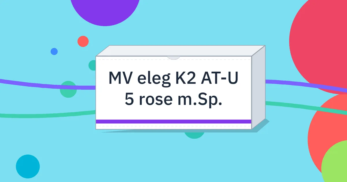 Symbolbild: Packung mit der Aufschrift MV eleg K2 AT-U 5 rose m.Sp. (PZN 15290995) – Verfügbarkeit und Bezug in Apotheken in Frankfurt am Main