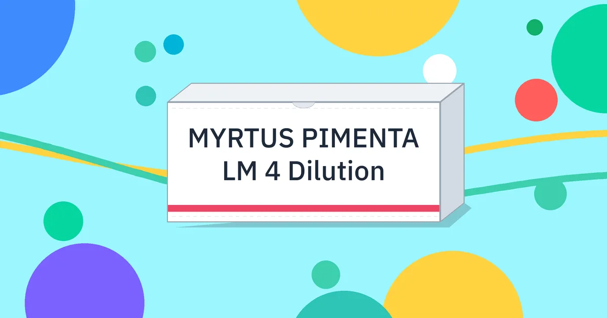 Symbolbild: Packung mit der Aufschrift MYRTUS PIMENTA LM 4 Dilution (PZN 13614330) – Verfügbarkeit und Bezug in Apotheken in Frankfurt am Main