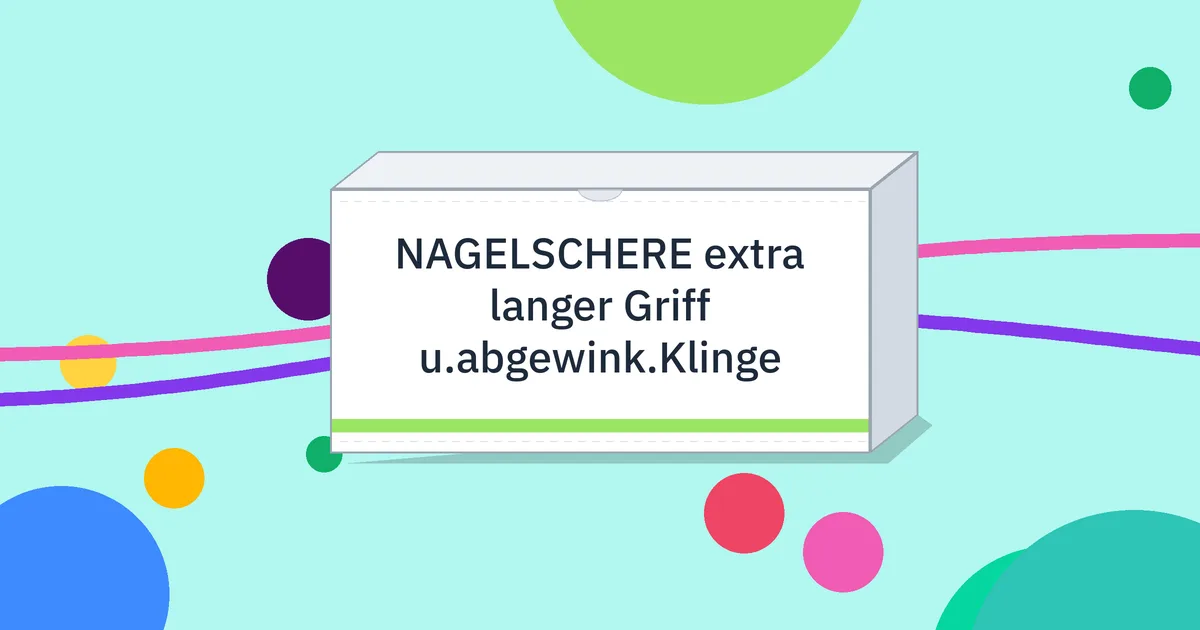 Symbolbild: Packung mit der Aufschrift NAGELSCHERE extra langer Griff u.abgewink.Klinge (PZN 17277964) – Verfügbarkeit und Bezug in Apotheken in Frankfurt am Main