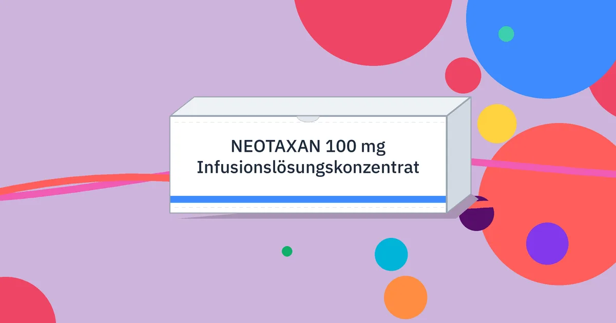 Symbolbild: Packung mit der Aufschrift NEOTAXAN 100 mg Infusionslösungskonzentrat (PZN 03062711) – Verfügbarkeit und Bezug in Apotheken in Frankfurt am Main