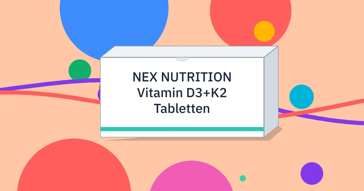 Symbolbild: Packung mit der Aufschrift NEX NUTRITION Vitamin D3+K2 Tabletten (PZN 11589964) – Verfügbarkeit und Bezug in Apotheken in Frankfurt am Main