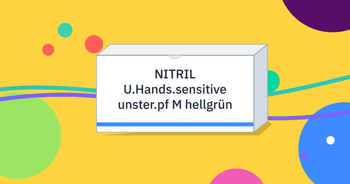 Symbolbild: Packung mit der Aufschrift NITRIL U.Hands.sensitive unster.pf M hellgrün (PZN 11307173) – Verfügbarkeit und Bezug in Apotheken in Frankfurt am Main