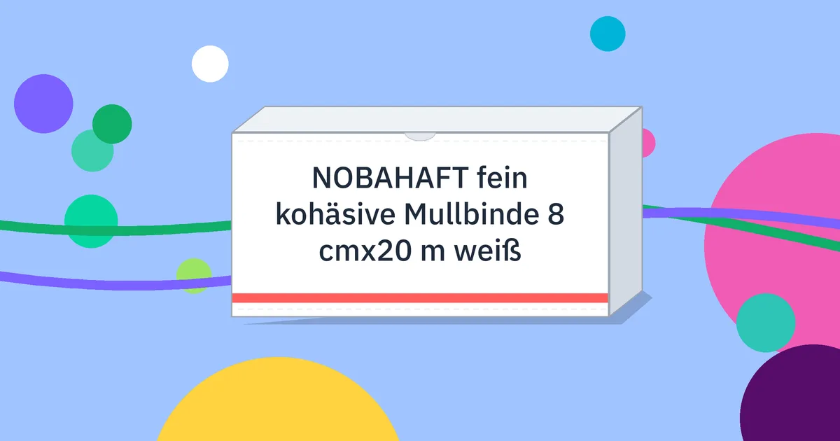 Symbolbild: Packung mit der Aufschrift NOBAHAFT fein kohäsive Mullbinde 8 cmx20 m weiß (PZN 07096492) – Verfügbarkeit und Bezug in Apotheken in Frankfurt am Main
