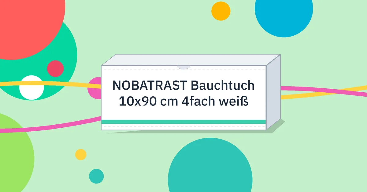 Symbolbild: Packung mit der Aufschrift NOBATRAST Bauchtuch 10x90 cm 4fach weiß (PZN 08405239) – Verfügbarkeit und Bezug in Apotheken in Frankfurt am Main