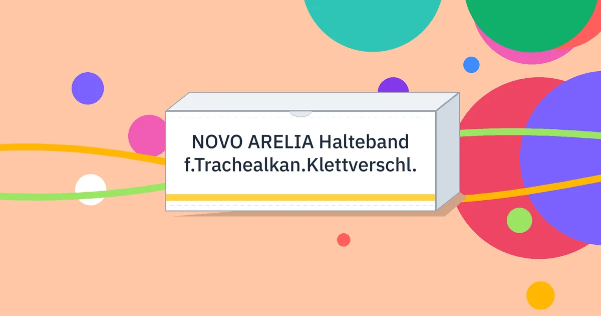Symbolbild: Packung mit der Aufschrift NOVO ARELIA Halteband f.Trachealkan.Klettverschl. (PZN 20055753) – Verfügbarkeit und Bezug in Apotheken in Frankfurt am Main