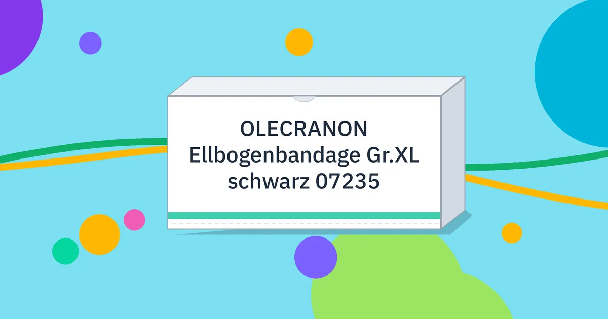 Symbolbild: Packung mit der Aufschrift OLECRANON Ellbogenbandage Gr.XL schwarz 07235 (PZN 04473439) – Verfügbarkeit und Bezug in Apotheken in Frankfurt am Main