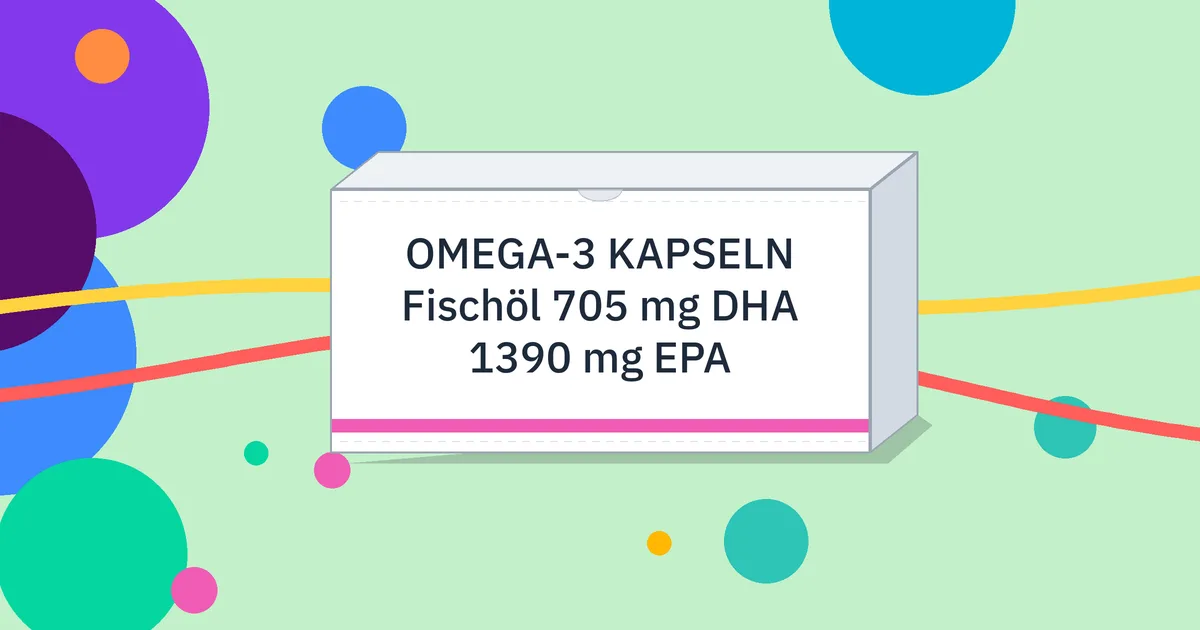 Symbolbild: Packung mit der Aufschrift OMEGA-3 KAPSELN Fischöl 705 mg DHA 1390 mg EPA (PZN 19205012) – Verfügbarkeit und Bezug in Apotheken in Frankfurt am Main