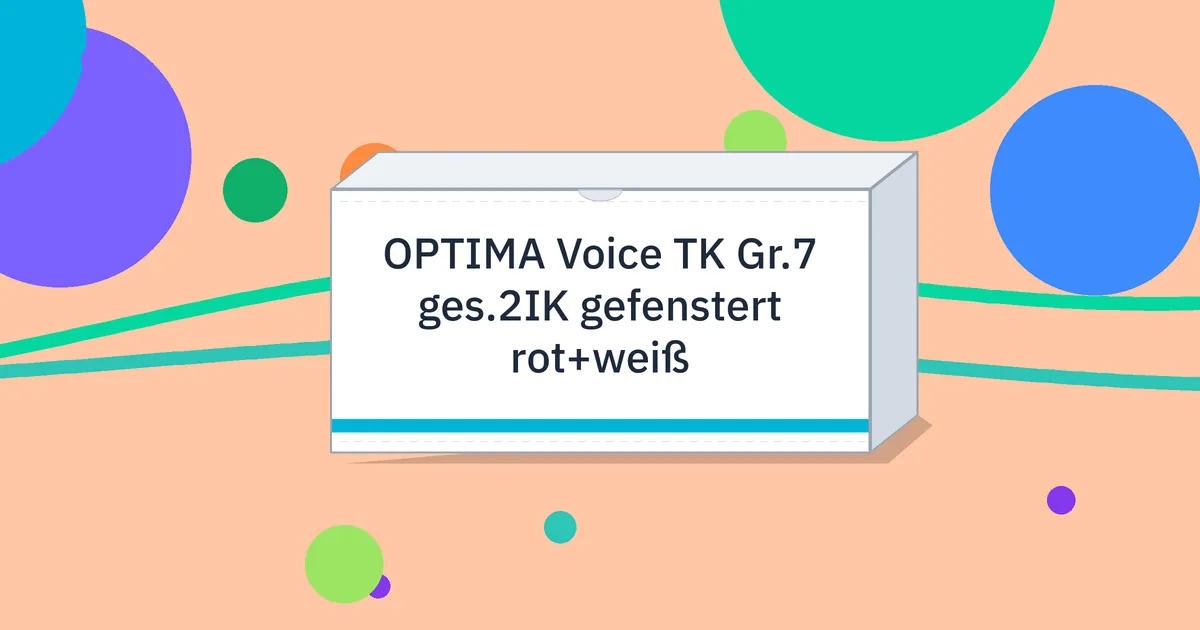 Symbolbild: Packung mit der Aufschrift OPTIMA Voice TK Gr.7 ges.2IK gefenstert rot+weiß (PZN 10287801) – Verfügbarkeit und Bezug in Apotheken in Frankfurt am Main