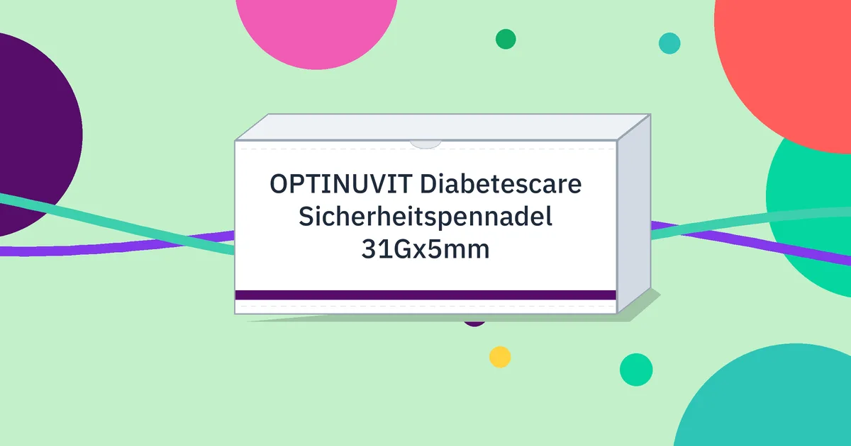 Symbolbild: Packung mit der Aufschrift OPTINUVIT Diabetescare Sicherheitspennadel 31Gx5mm (PZN 19817123) – Verfügbarkeit und Bezug in Apotheken in Frankfurt am Main