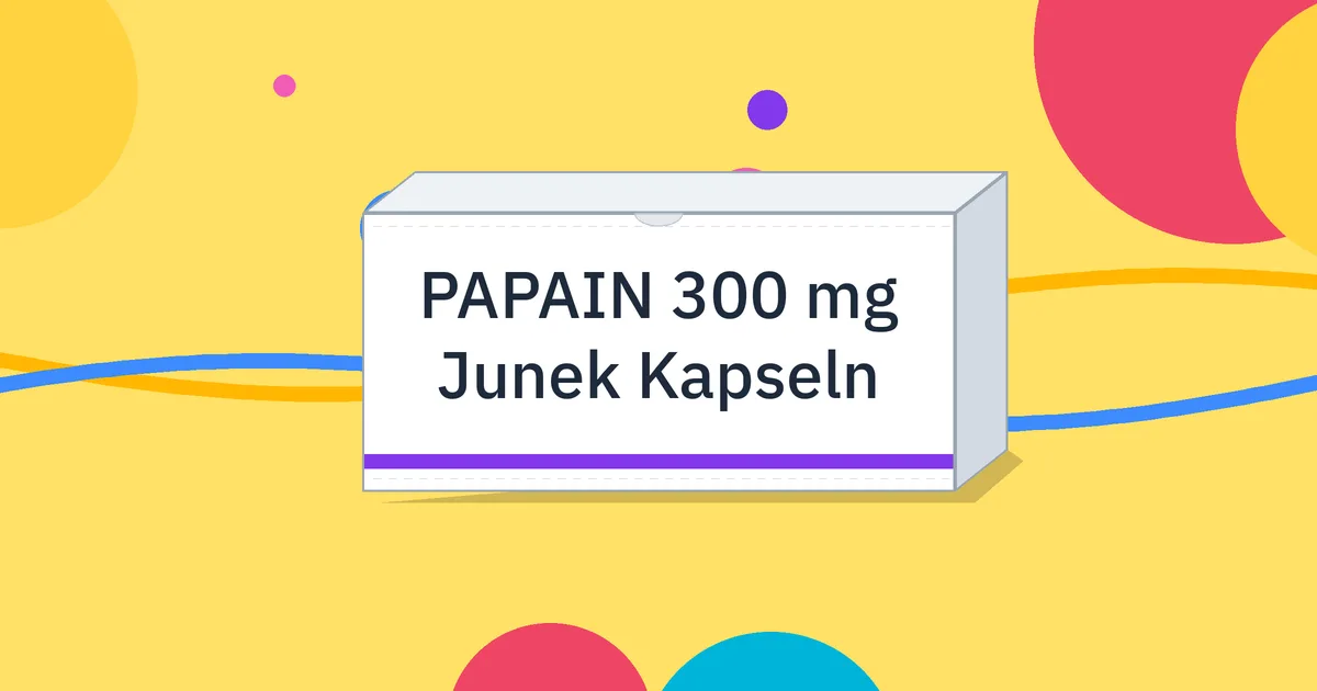 Symbolbild: Packung mit der Aufschrift PAPAIN 300 mg Junek Kapseln (PZN 03498207) – Verfügbarkeit und Bezug in Apotheken in Frankfurt am Main