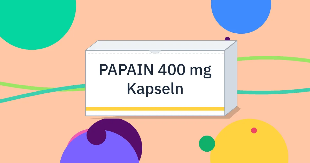 Symbolbild: Packung mit der Aufschrift PAPAIN 400 mg Kapseln (PZN 15246296) – Verfügbarkeit und Bezug in Apotheken in Frankfurt am Main