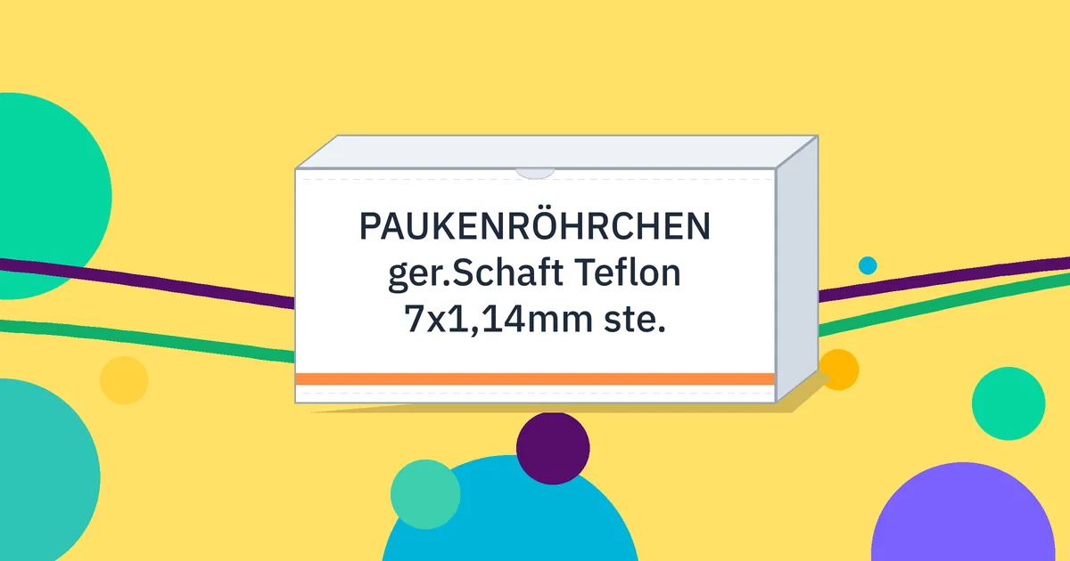 Symbolbild: Packung mit der Aufschrift PAUKENRÖHRCHEN ger.Schaft Teflon 7x1,14mm ste. (PZN 18355241) – Verfügbarkeit und Bezug in Apotheken in Frankfurt am Main