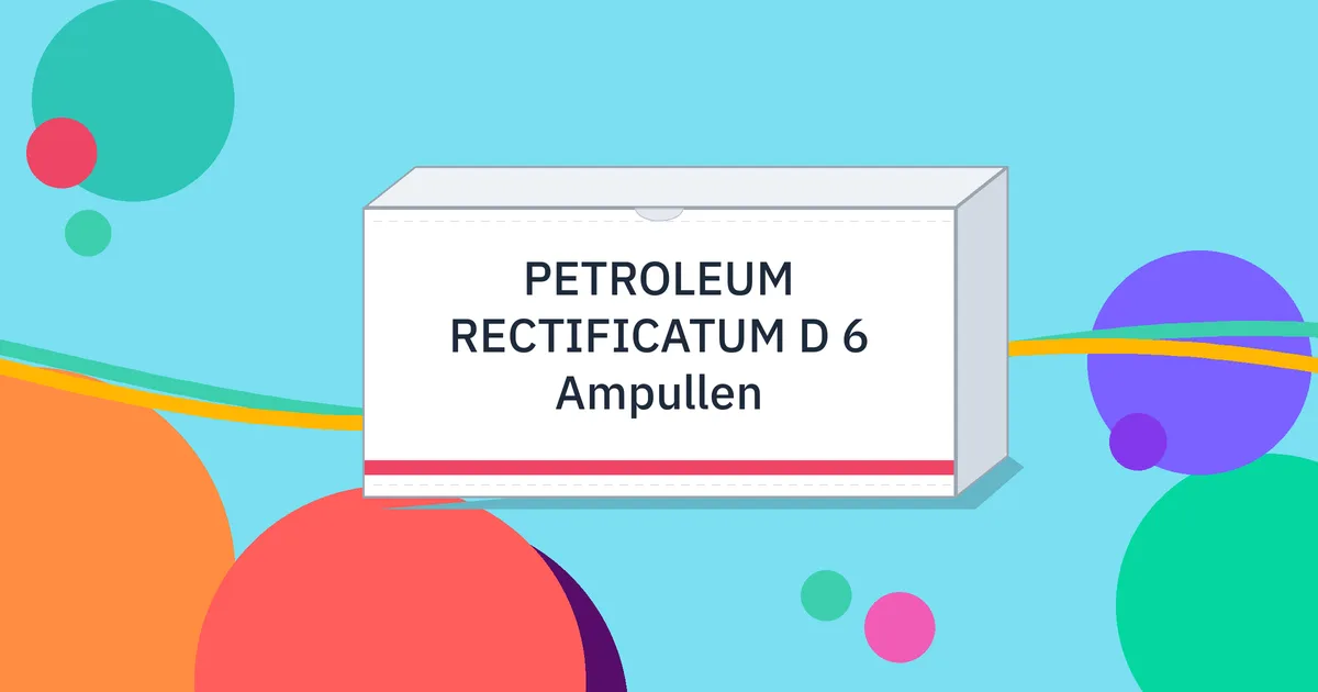 Symbolbild: Packung mit der Aufschrift PETROLEUM RECTIFICATUM D 6 Ampullen (PZN 11707607) – Verfügbarkeit und Bezug in Apotheken in Frankfurt am Main