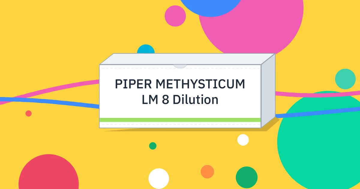 Symbolbild: Packung mit der Aufschrift PIPER METHYSTICUM LM 8 Dilution (PZN 13643366) – Verfügbarkeit und Bezug in Apotheken in Frankfurt am Main