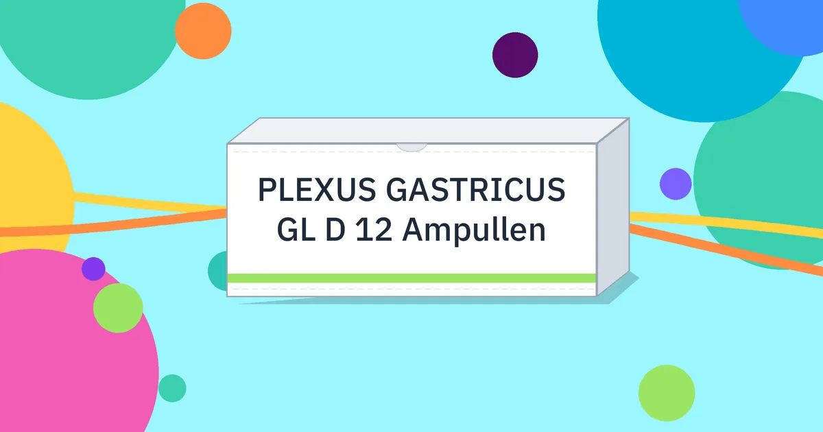 Symbolbild: Packung mit der Aufschrift PLEXUS GASTRICUS GL D 12 Ampullen (PZN 04626937) – Verfügbarkeit und Bezug in Apotheken in Frankfurt am Main