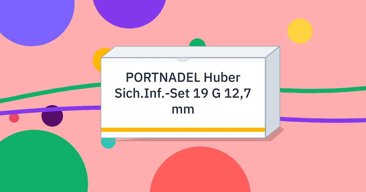 Symbolbild: Packung mit der Aufschrift PORTNADEL Huber Sich.Inf.-Set 19 G 12,7 mm (PZN 00352124) – Verfügbarkeit und Bezug in Apotheken in Frankfurt am Main
