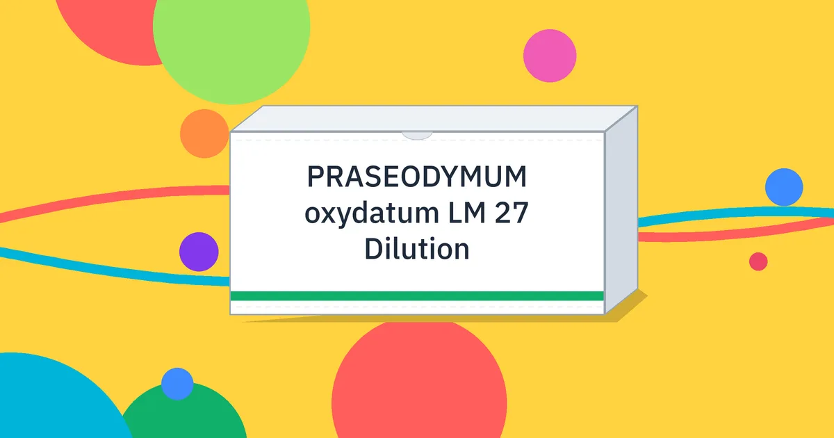 Symbolbild: Packung mit der Aufschrift PRASEODYMUM oxydatum LM 27 Dilution (PZN 13666752) – Verfügbarkeit und Bezug in Apotheken in Frankfurt am Main
