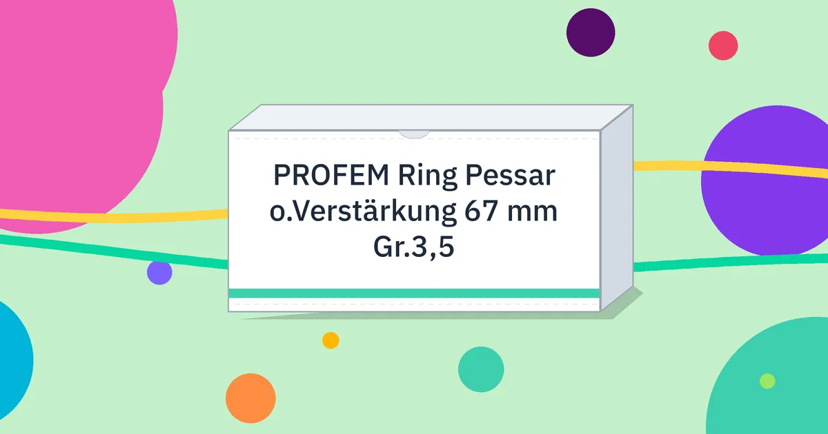 Symbolbild: Packung mit der Aufschrift PROFEM Ring Pessar o.Verstärkung 67 mm Gr.3,5 (PZN 19998395) – Verfügbarkeit und Bezug in Apotheken in Frankfurt am Main