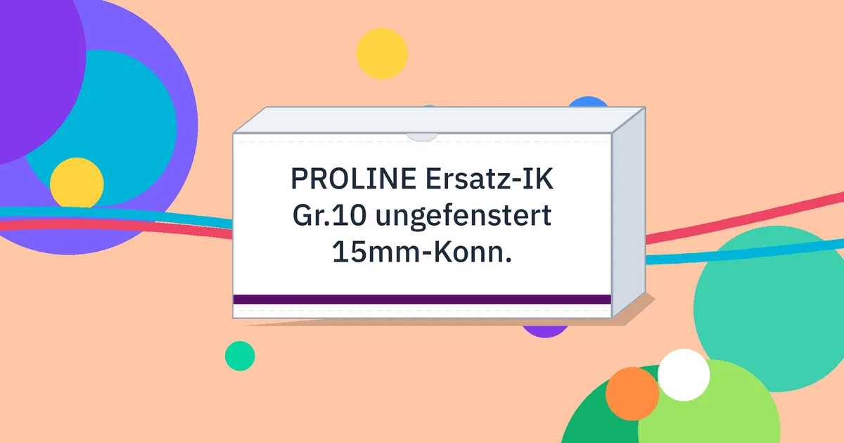 Symbolbild: Packung mit der Aufschrift PROLINE Ersatz-IK Gr.10 ungefenstert 15mm-Konn. (PZN 16224144) – Verfügbarkeit und Bezug in Apotheken in Frankfurt am Main