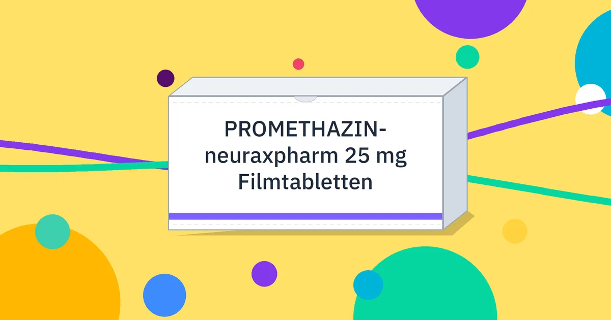 Symbolbild: Packung mit der Aufschrift PROMETHAZIN-neuraxpharm 25 mg Filmtabletten (PZN 03421630) – Verfügbarkeit und Bezug in Apotheken in Frankfurt am Main