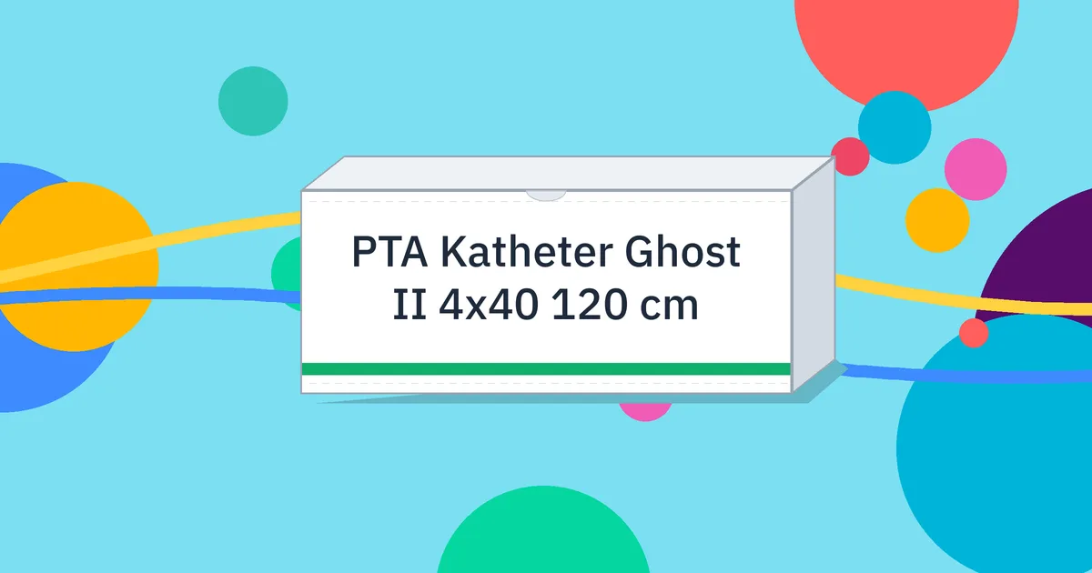 Symbolbild: Packung mit der Aufschrift PTA Katheter Ghost II 4x40 120 cm (PZN 00106773) – Verfügbarkeit und Bezug in Apotheken in Frankfurt am Main