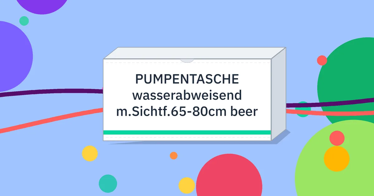 Symbolbild: Packung mit der Aufschrift PUMPENTASCHE wasserabweisend m.Sichtf.65-80cm beer (PZN 19117673) – Verfügbarkeit und Bezug in Apotheken in Frankfurt am Main