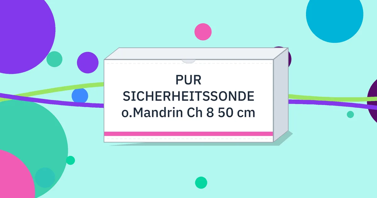 Symbolbild: Packung mit der Aufschrift PUR SICHERHEITSSONDE o.Mandrin Ch 8 50 cm (PZN 13229997) – Verfügbarkeit und Bezug in Apotheken in Frankfurt am Main