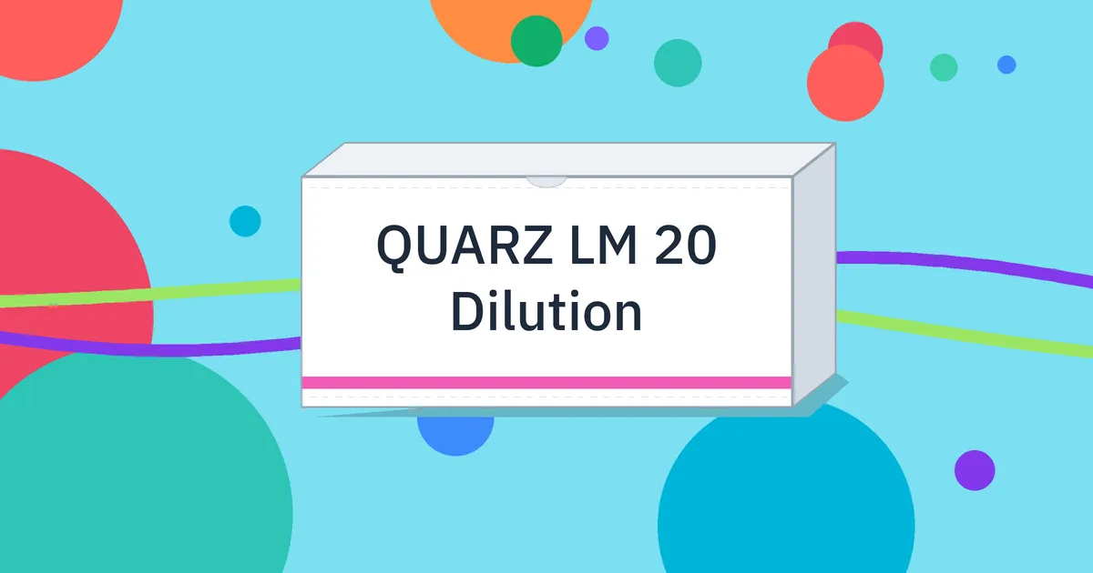 Symbolbild: Packung mit der Aufschrift QUARZ LM 20 Dilution (PZN 13045547) – Verfügbarkeit und Bezug in Apotheken in Frankfurt am Main