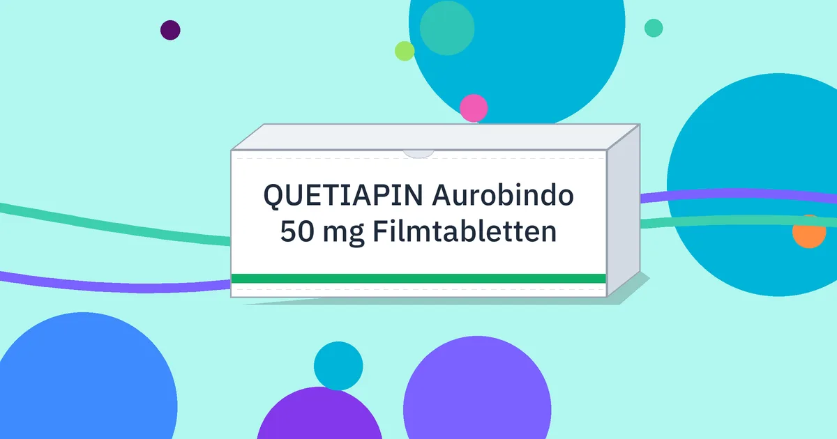 Symbolbild: Packung mit der Aufschrift QUETIAPIN Aurobindo 50 mg Filmtabletten (PZN 18428661) – Verfügbarkeit und Bezug in Apotheken in Frankfurt am Main