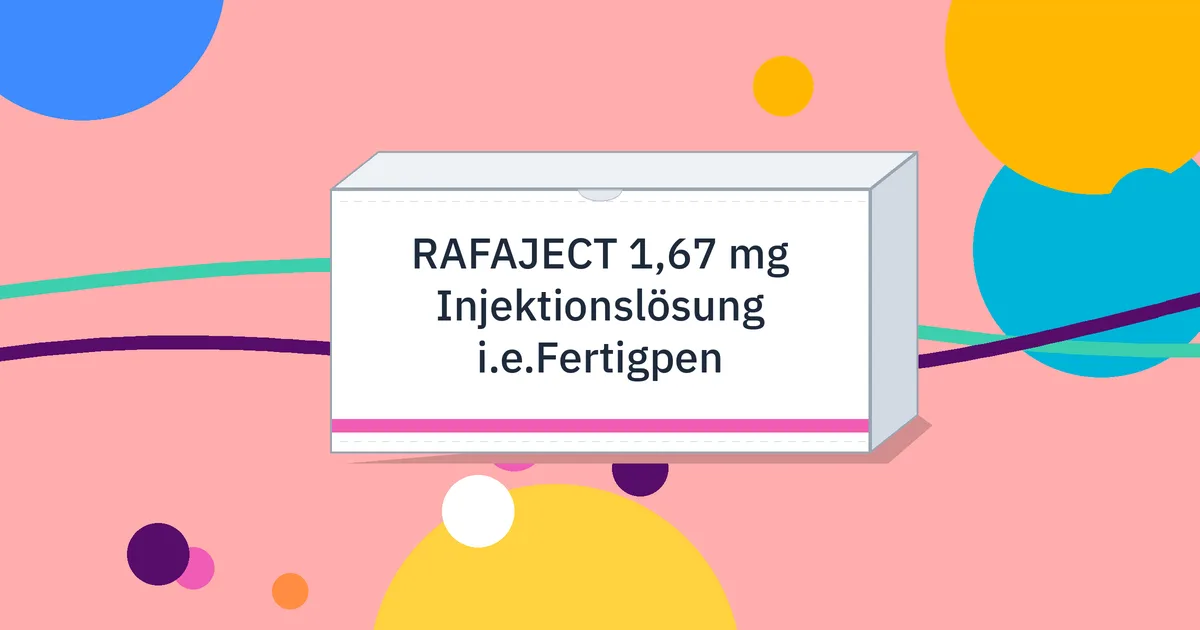 Symbolbild: Packung mit der Aufschrift RAFAJECT 1,67 mg Injektionslösung i.e.Fertigpen (PZN 19013583) – Verfügbarkeit und Bezug in Apotheken in Frankfurt am Main