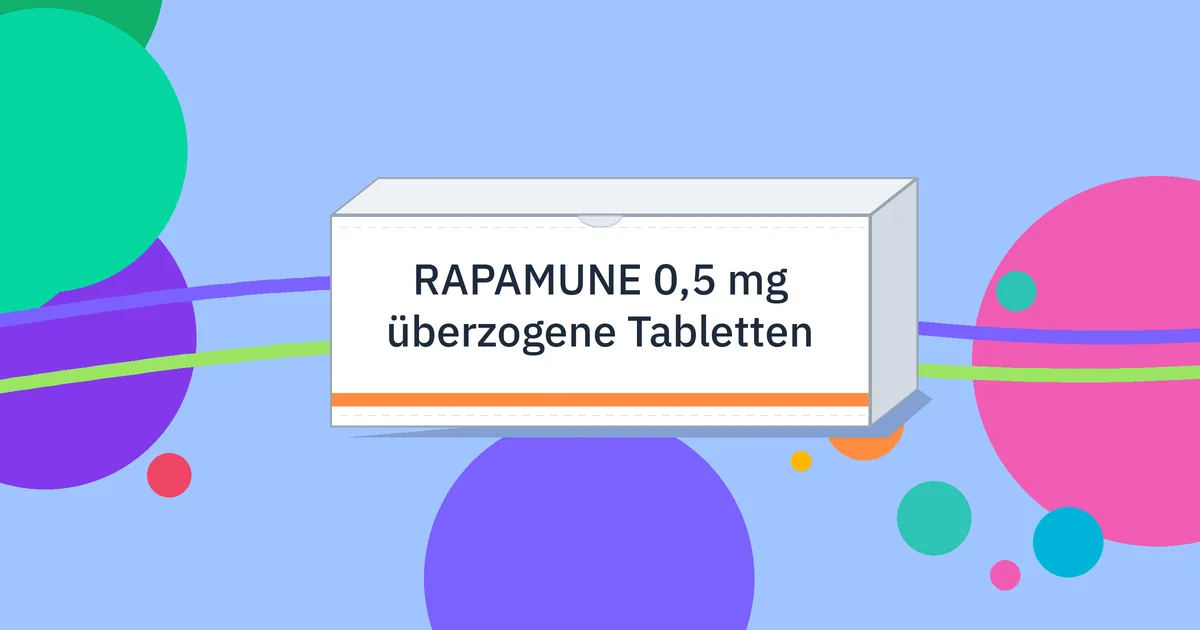 Symbolbild: Packung mit der Aufschrift RAPAMUNE 0,5 mg überzogene Tabletten (PZN 07749830) – Verfügbarkeit und Bezug in Apotheken in Frankfurt am Main