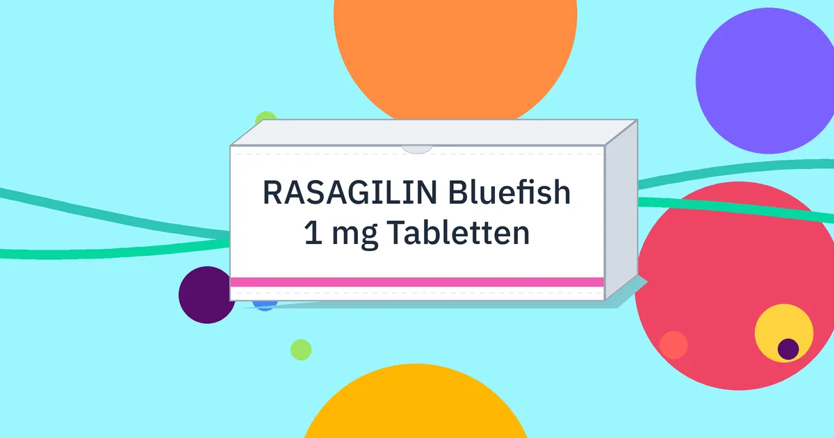 Symbolbild: Packung mit der Aufschrift RASAGILIN Bluefish 1 mg Tabletten (PZN 18003660) – Verfügbarkeit und Bezug in Apotheken in Frankfurt am Main