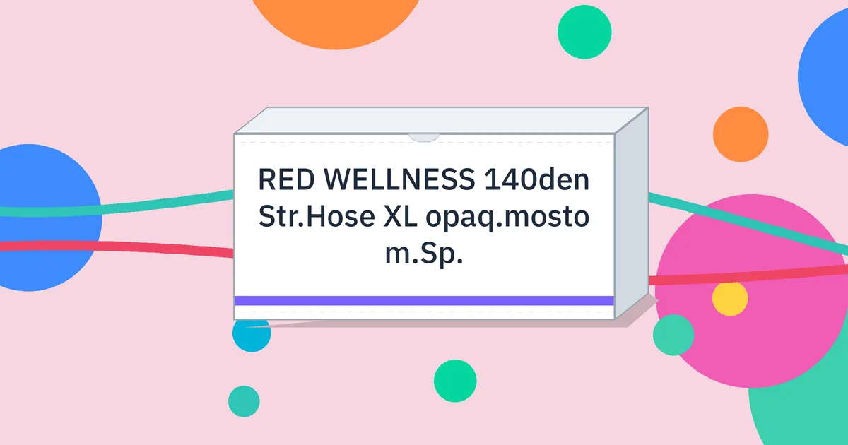 Symbolbild: Packung mit der Aufschrift RED WELLNESS 140den Str.Hose XL opaq.mosto m.Sp. (PZN 16176296) – Verfügbarkeit und Bezug in Apotheken in Frankfurt am Main