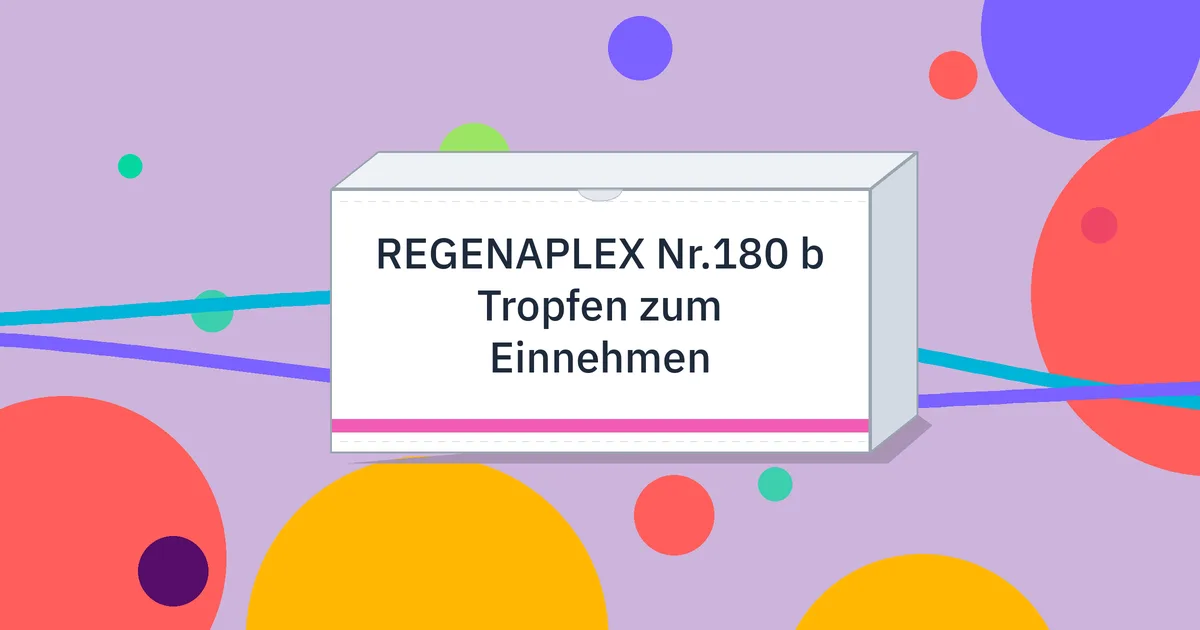 Symbolbild: Packung mit der Aufschrift REGENAPLEX Nr.180 b Tropfen zum Einnehmen (PZN 04178456) – Verfügbarkeit und Bezug in Apotheken in Frankfurt am Main