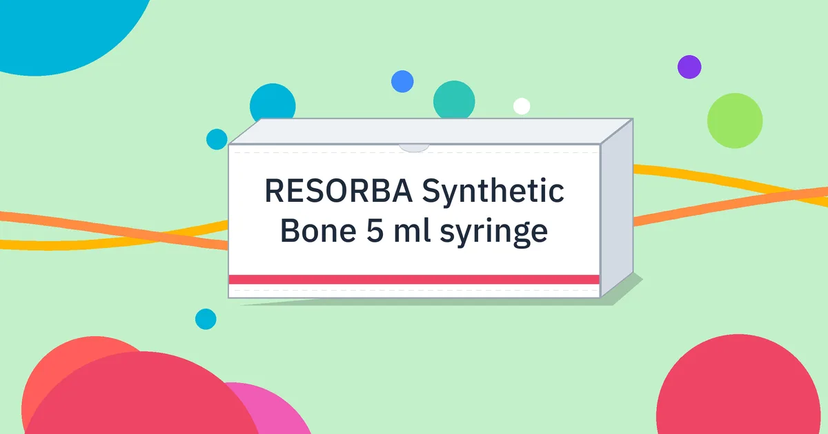 Symbolbild: Packung mit der Aufschrift RESORBA Synthetic Bone 5 ml syringe (PZN 16857429) – Verfügbarkeit und Bezug in Apotheken in Frankfurt am Main