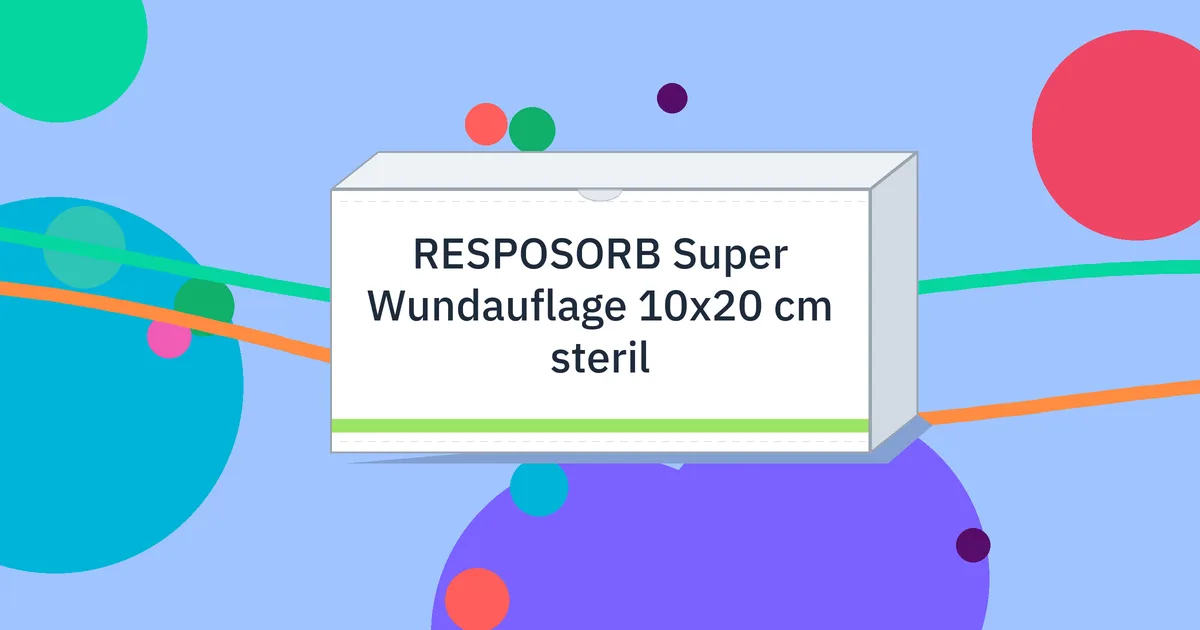 Symbolbild: Packung mit der Aufschrift RESPOSORB Super Wundauflage 10x20 cm steril (PZN 20846621) – Verfügbarkeit und Bezug in Apotheken in Frankfurt am Main