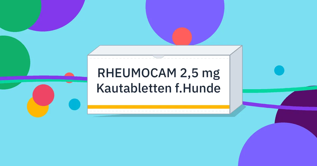 Symbolbild: Packung mit der Aufschrift RHEUMOCAM 2,5 mg Kautabletten f.Hunde (PZN 18044446) – Verfügbarkeit und Bezug in Apotheken in Frankfurt am Main