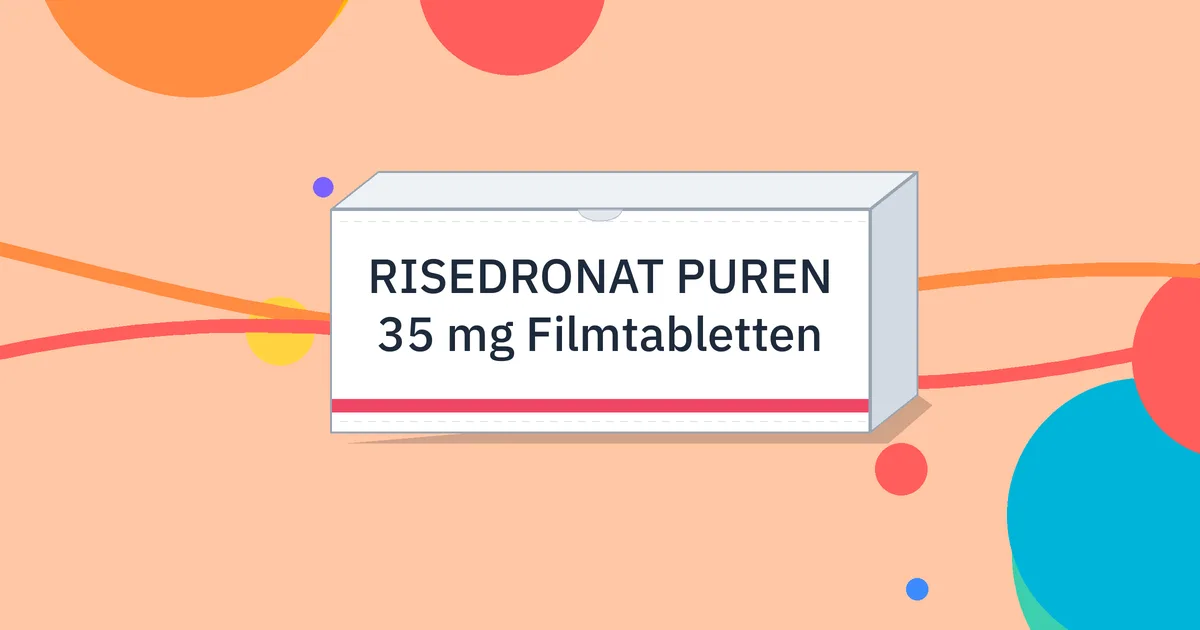 Symbolbild: Packung mit der Aufschrift RISEDRONAT PUREN 35 mg Filmtabletten (PZN 13878164) – Verfügbarkeit und Bezug in Apotheken in Frankfurt am Main
