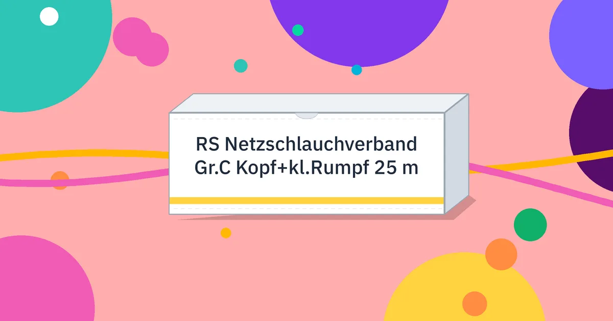 Symbolbild: Packung mit der Aufschrift RS Netzschlauchverband Gr.C Kopf+kl.Rumpf 25 m (PZN 04871111) – Verfügbarkeit und Bezug in Apotheken in Frankfurt am Main