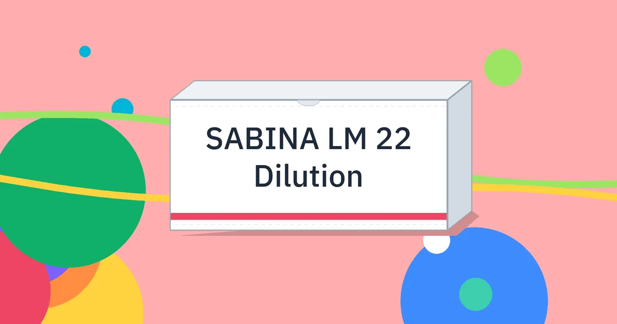 Symbolbild: Packung mit der Aufschrift SABINA LM 22 Dilution (PZN 13175965) – Verfügbarkeit und Bezug in Apotheken in Frankfurt am Main