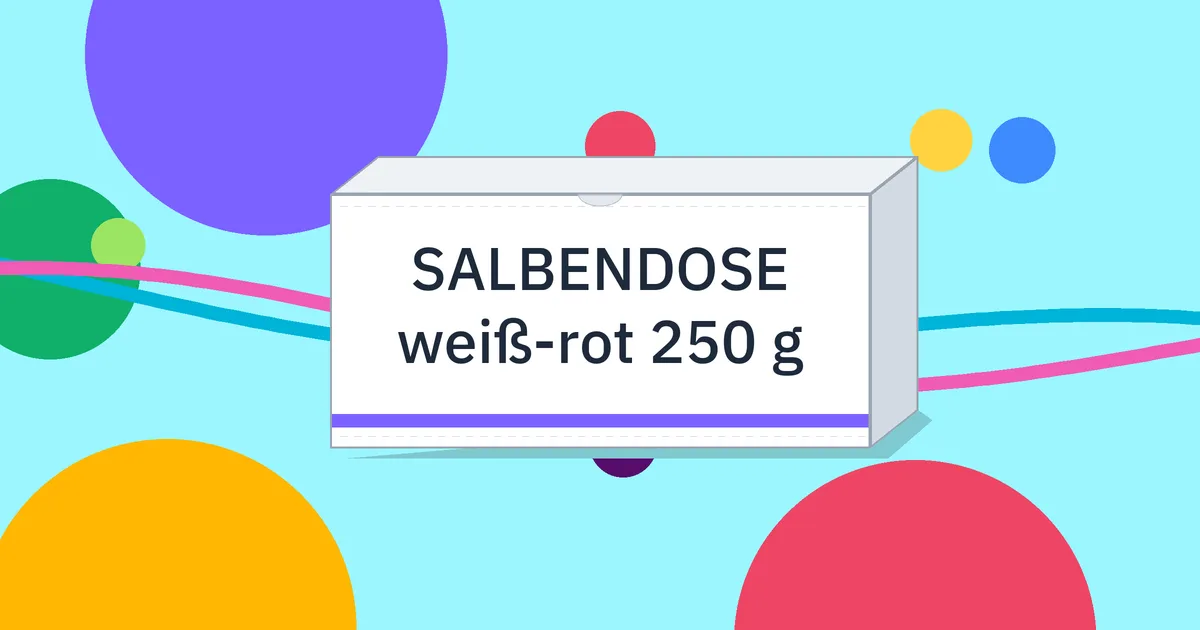 Symbolbild: Packung mit der Aufschrift SALBENDOSE weiß-rot 250 g (PZN 18111243) – Verfügbarkeit und Bezug in Apotheken in Frankfurt am Main