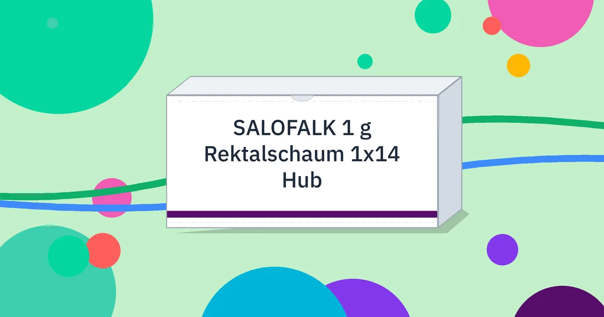 Symbolbild: Packung mit der Aufschrift SALOFALK 1 g Rektalschaum 1x14 Hub (PZN 14027014) – Verfügbarkeit und Bezug in Apotheken in Frankfurt am Main