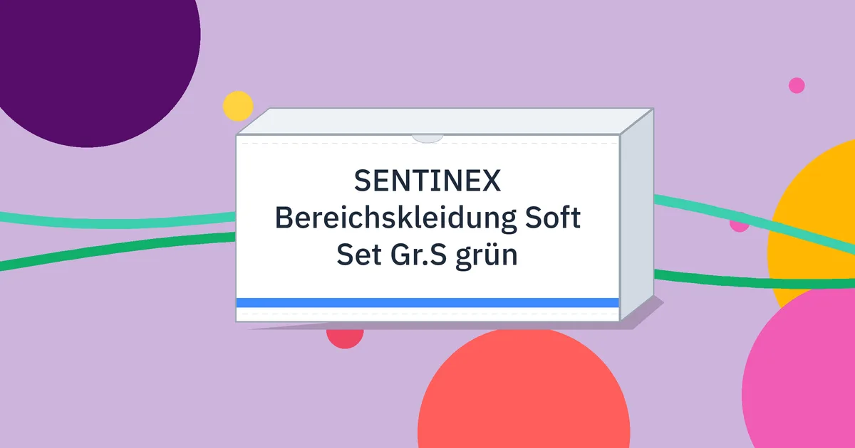 Symbolbild: Packung mit der Aufschrift SENTINEX Bereichskleidung Soft Set Gr.S grün (PZN 09737506) – Verfügbarkeit und Bezug in Apotheken in Frankfurt am Main