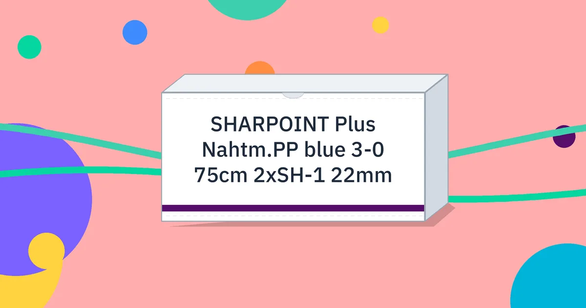 Symbolbild: Packung mit der Aufschrift SHARPOINT Plus Nahtm.PP blue 3-0 75cm 2xSH-1 22mm (PZN 17986092) – Verfügbarkeit und Bezug in Apotheken in Frankfurt am Main