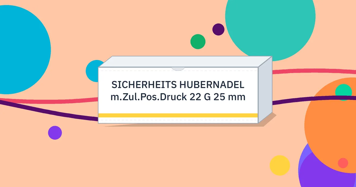 Symbolbild: Packung mit der Aufschrift SICHERHEITS HUBERNADEL m.Zul.Pos.Druck 22 G 25 mm (PZN 14322606) – Verfügbarkeit und Bezug in Apotheken in Frankfurt am Main