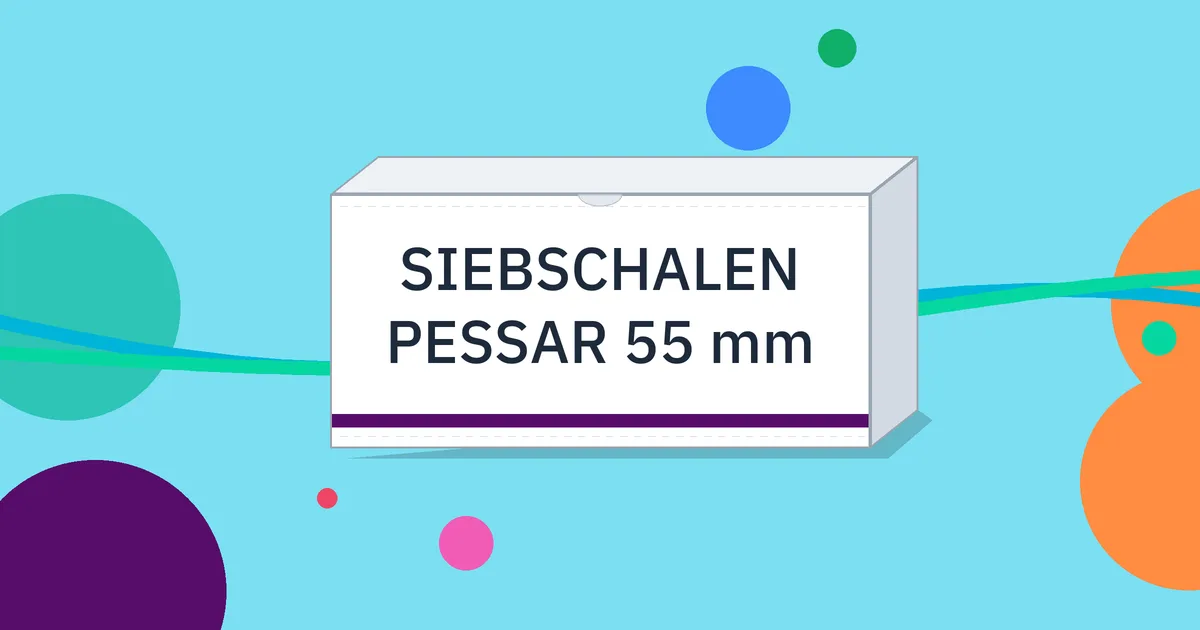 Symbolbild: Packung mit der Aufschrift SIEBSCHALEN PESSAR 55 mm (PZN 07279620) – Verfügbarkeit und Bezug in Apotheken in Frankfurt am Main
