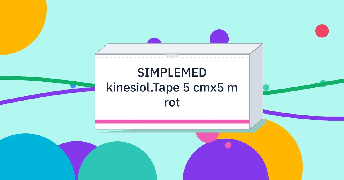 Symbolbild: Packung mit der Aufschrift SIMPLEMED kinesiol.Tape 5 cmx5 m rot (PZN 16013938) – Verfügbarkeit und Bezug in Apotheken in Frankfurt am Main