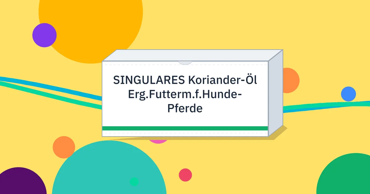 Symbolbild: Packung mit der Aufschrift SINGULARES Koriander-Öl Erg.Futterm.f.Hunde-Pferde (PZN 19117319) – Verfügbarkeit und Bezug in Apotheken in Frankfurt am Main